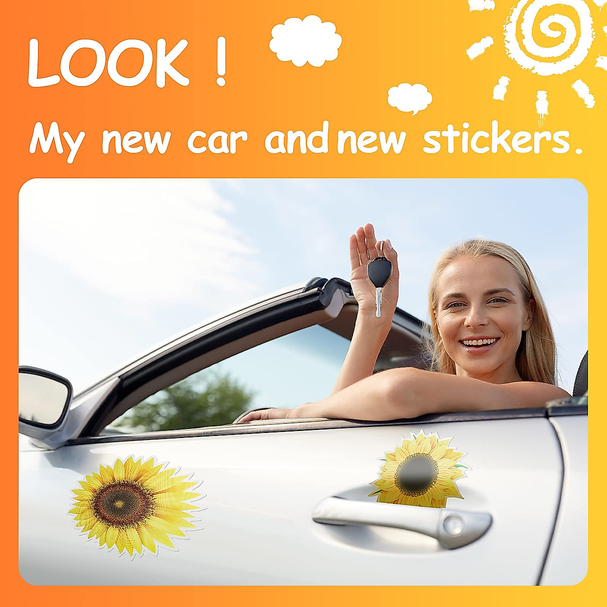 Sunflower Decals Car Stickers Waterproof Sunflower Stickers Vinyl Adhesive Flower Stickers for Car Bumper Classroom Window Laptop Car Decoration 4 (8 Pieces)