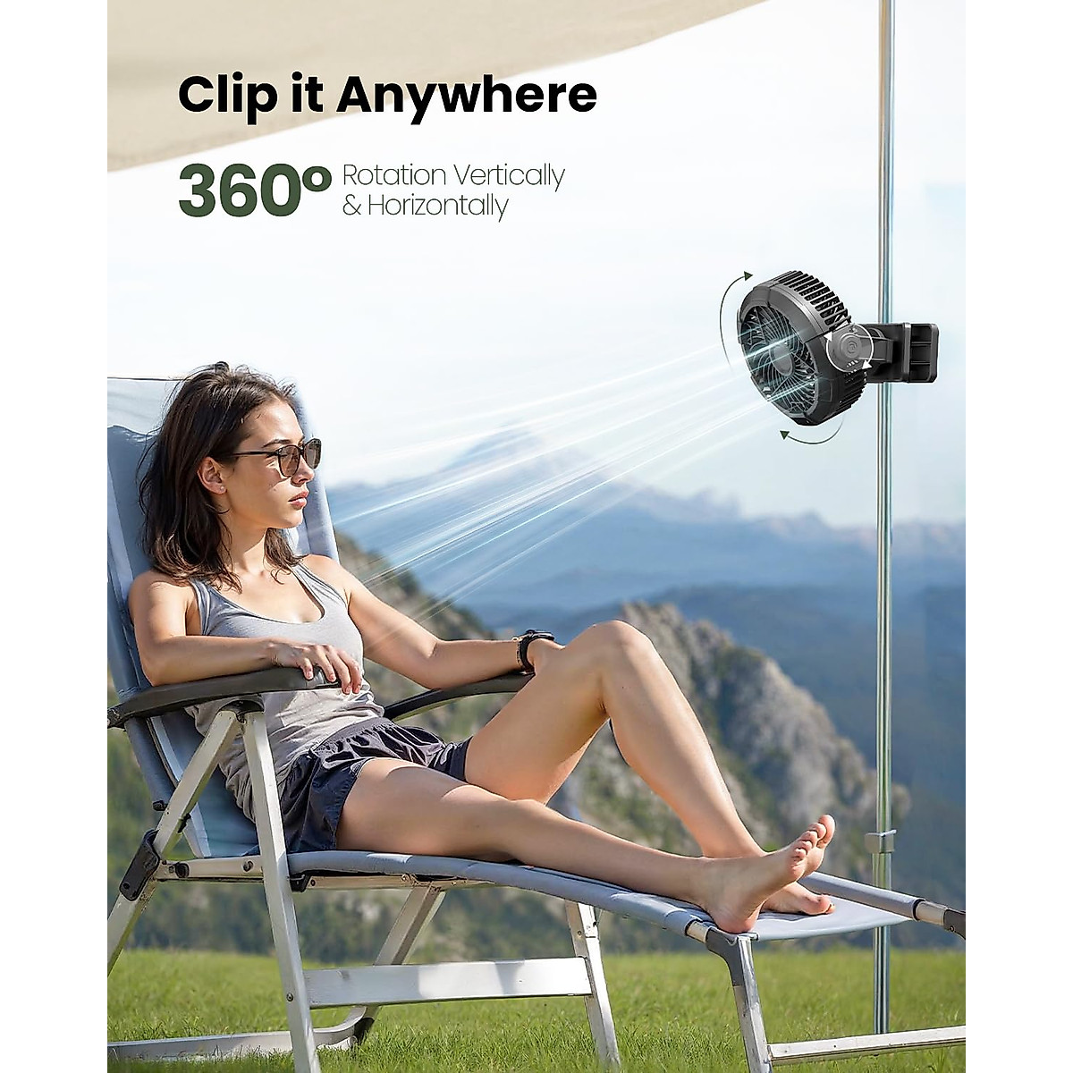 Gaiatop Portable Camping Fan with LED Lantern, 4000mAh Personal Rechargeable USB Fan, 360° Rotation Quiet Small Fan with LED Digital Display & Hanging Hook, Clip on Fan for Tent, Bedroom, Outdoor…