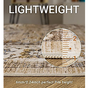 befbee Washable Rug 8x10 Area Rugs for Living Room - Stain Resistant Non-Slip Backing Rugs for Bedroom - Vintage Boho Persian Large Area Rug (Apricot/Blue, 8'x10')