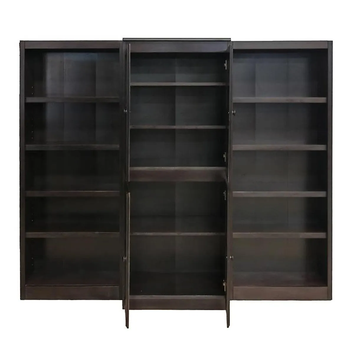 BOWERY HILL Traditional 72" 15-Shelf Wood Bookcase Wall with Doors in Espresso