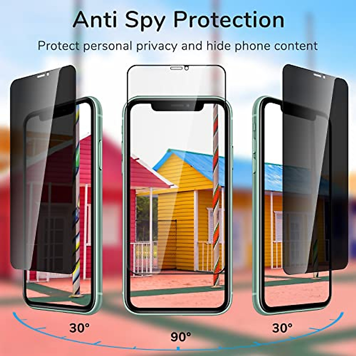 UniqueMe [4 Pack] for iPhone 11 Privacy Screen Protector, 2 Pack Privacy Screen iPhone 11 and 2 Pack Camera Lens Protector 9H Hardness Tempered Glass (6.1 inch) [Not for iPhone 12]
