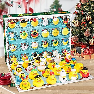 Sumsync Christmas Advent Calendar 2023 | 24 Rubber Ducks Toys For 3 4 5 6 7 8 Year-Old Boys Girls Kids Toddlers | Creative Christmas Gift For Boys Girls | Rubber Ducky Bath Toy