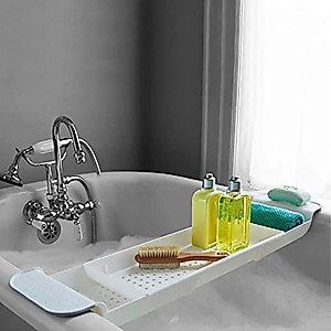 Expandable Drain Bath Shelf Caddy Tray, Multifunctional Plastic Bathtub Tray Bathroom Organizer Simple Stylish Bathtub Storage Rack for Candle Towel, Book, Wine, Phone, Shower (White - 1pcs)