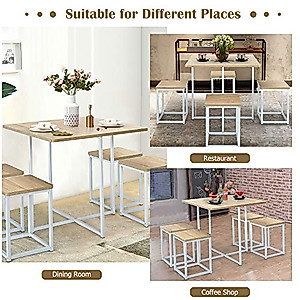 Giantex 5 Piece Dining Table Set, Dining Set for 4 with Square Stools, Small Kitchen Table Set with Metal Frame, Compact Design for Small Space, Home Kitchen Bar Pub Apartment