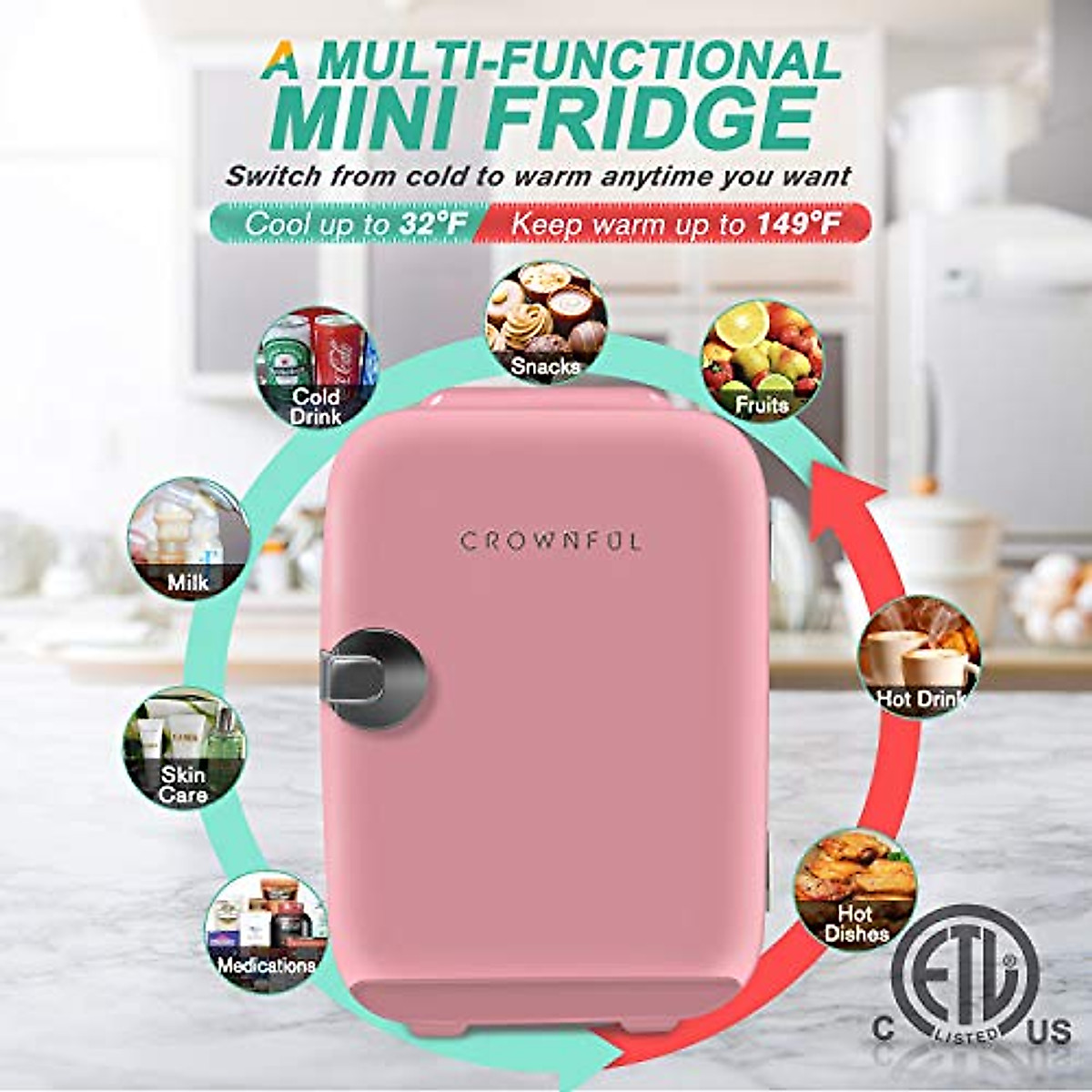 CROWNFUL Mini Fridge - Portable 4L Cooler & Warmer for Skin Care ...