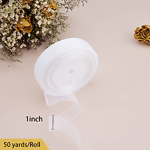 Hapeper 1 Inch Sheer Organza Chiffon Ribbon, 50 Yards/ Roll (White)