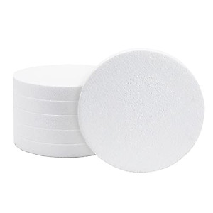 8x8 Inch Round Foam Circles for Crafts and DIY Projects, 1 Inch Thick (White, 6 Pack)