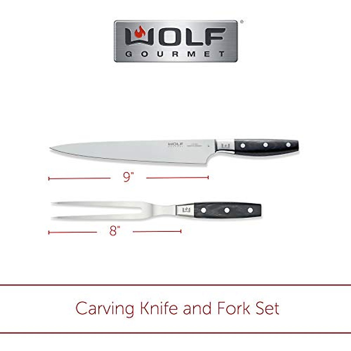 WOLF GOURMET Carving Knife and Fork Set, Ergonomic for Comfort and Control, Forged High-Carbon Stainless Steel, Durable (WGCU211S)
