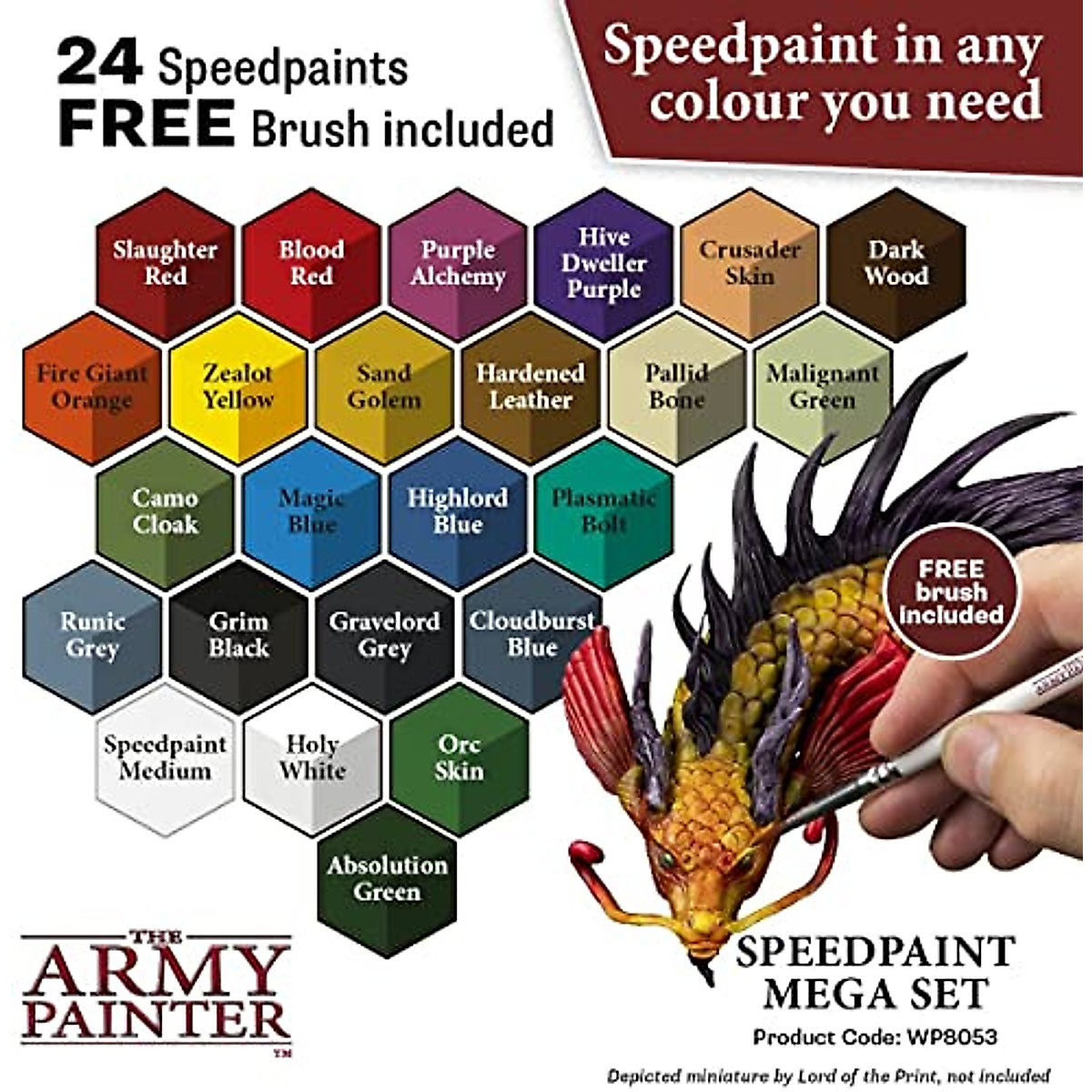 The Army Painter Speedpaint Mega Paint Set Brush Combo, 24 Bottles of Non Toxic 18ml Acrylic Paints including 2 Paint Brush for Mini Figures and Miniature Model Painting
