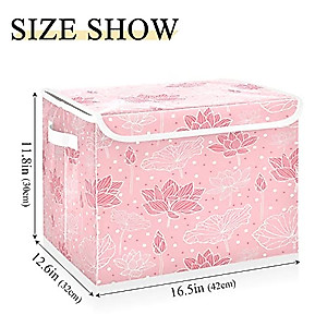 Kigai Pink Lotus Polka Dot Storage Basket with Lid Collapsible Storage Bin Fabric Box Closet Organizer for Home Bedroom Office 1 Pack