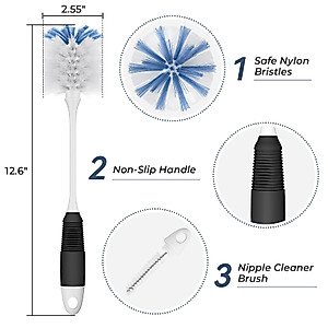 Amazer 2 Pack Bottle Cleaner Brushes, Flexible Water Bottle Brush for Cleaning, Long Handle Dish Scrub Brush for Cups, Coffee Mugs, Pitchers