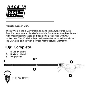 Epoch iD Jr. Complete Youth Lacrosse Stick for U14, 27", Stiff-Flex iQ3, White & Black