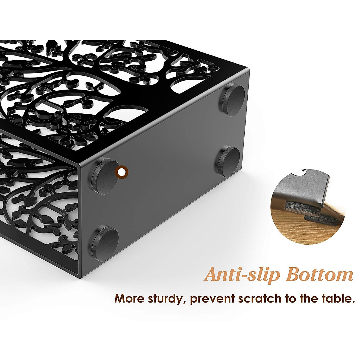 Nuovoware Napkin Holder, Standing Napkin Holder for Tables, Tree & Bird Design Table Napkin Holder, Metal Tabletop Paper Napkin Organizer, Tissue Dispenser for Kitchen Dining - Black