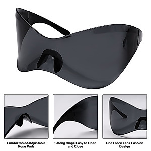GUVIVI Futuristic Sunglasses for Men Women Oversized Wrap Around Shield Fashion Superhero Chic Mask Sun Glasses Shades