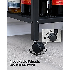 RokiaTek Bar Serving Cart Rolling Kitchen Cart on Wheels 3-Tier Storage Cart with Lockable Wheels, Standing Baker's Racks with Shelves and Steel Frame, Rustic Brown and Black