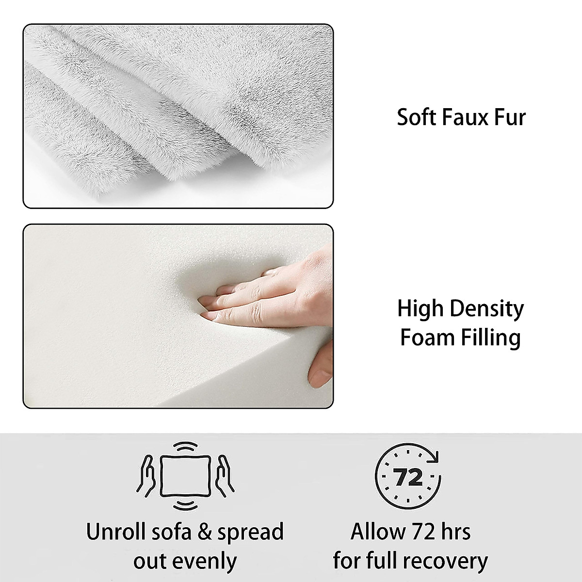 Zekeoney Folding Matress Sofa Bean Bag Sofa Bed, Foam Filling Wall Sofa Beanbag Couch Bed Soft Faux Fur Floor Sofa with Removable Cover for Living Room, Bedroom (White)