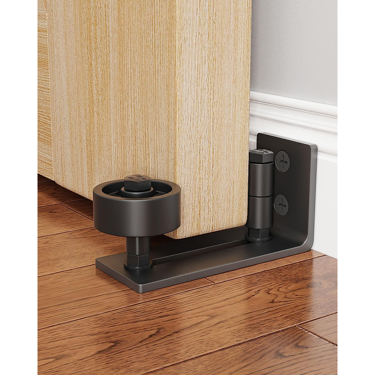 ZEKOO Sliding Barn Door Floor Guide, 8 Setup Options, Adjustable Stay Roller Guide, Black Wall Mounted Barn Door Hardware for Flush Bottom