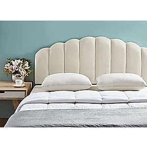 Ball & Cast Tufted Velvet Upholstered Headboard Channel, Queen Full Size Bed Adjusted Height 42-50 inch, Cream