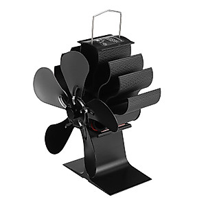 5- Stove Fireplace Fan High Effecient Heat Powered Log Wood Burner Stove Fan Eco-Fan Quiet Heat Distribution (Color : Black)