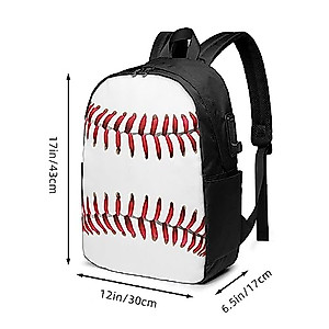 MZERSE Men & Women Lightweight Backpack Compatible with White Baseball Red Stripes, Multifunction Laptop Book Daypack Hiking Rucksack for College High with USB Charging Port