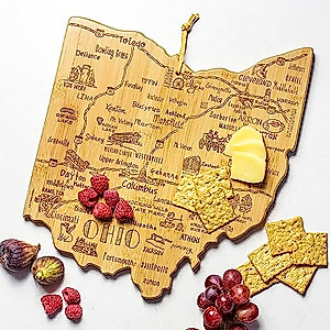 Totally Bamboo Destination Ohio State Shaped Serving and Cutting Board, Includes Hang Tie for Wall Display
