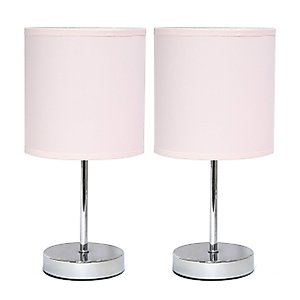 Simple Designs LT2007-BPK Chrome Mini Basic Table Lamp with Fabric Shade, Blush Pink