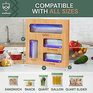eteMont Bamboo Ziplock Bag Storage Organizer for Drawer with Magnetic Lid Closure – Keep Your Food Bags Tidy and Accessible