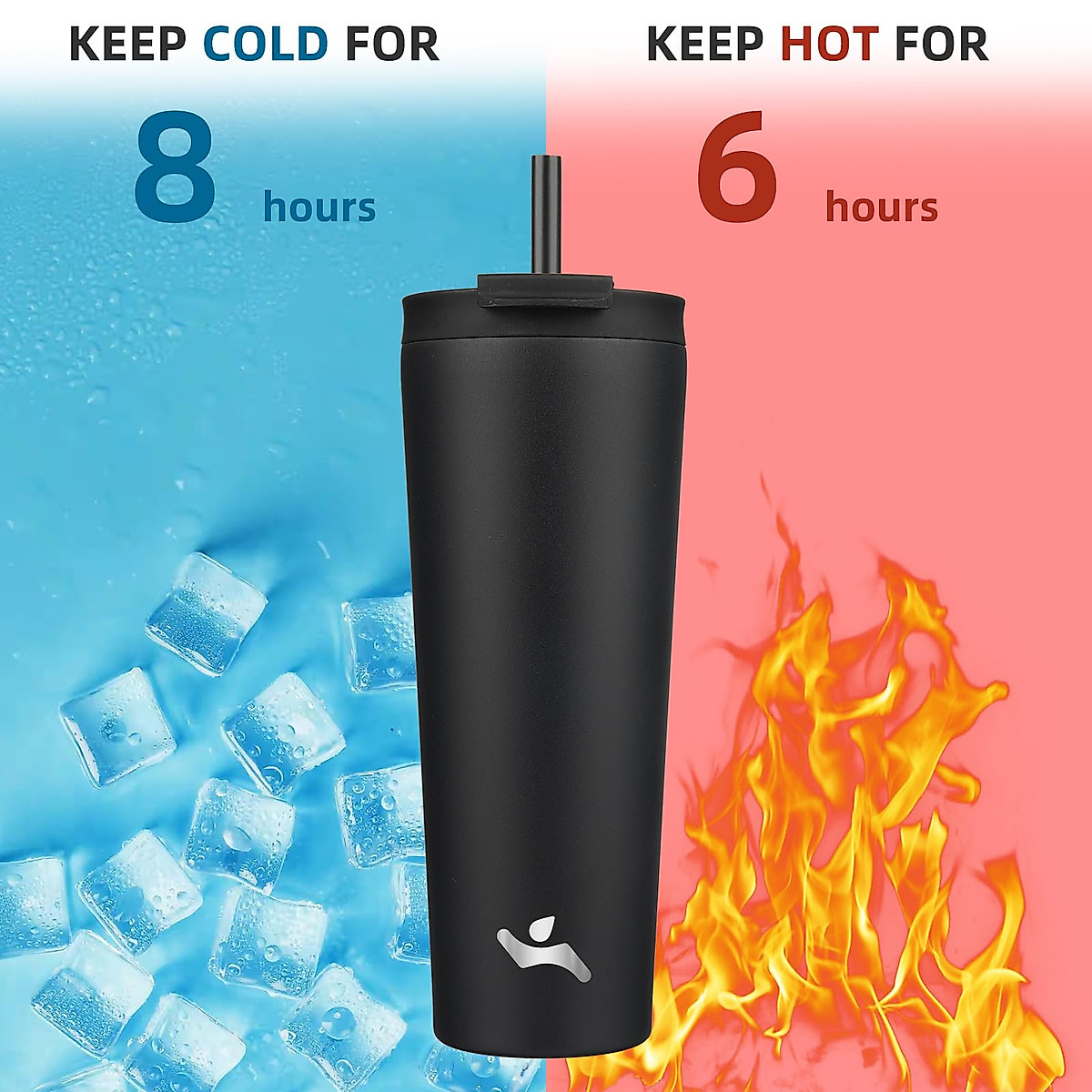 Konokyo 26 OZ Insulated Tumbler with Lid and 2 Straws Stainless Steel Water Bottle Vacuum Travel Mug Coffee Cup,Black