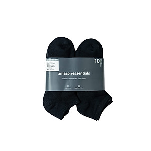 Amazon Essentials Women's Cotton No-Show Socks, Lightly Cushioned, 10 Pairs, Black, 6-9