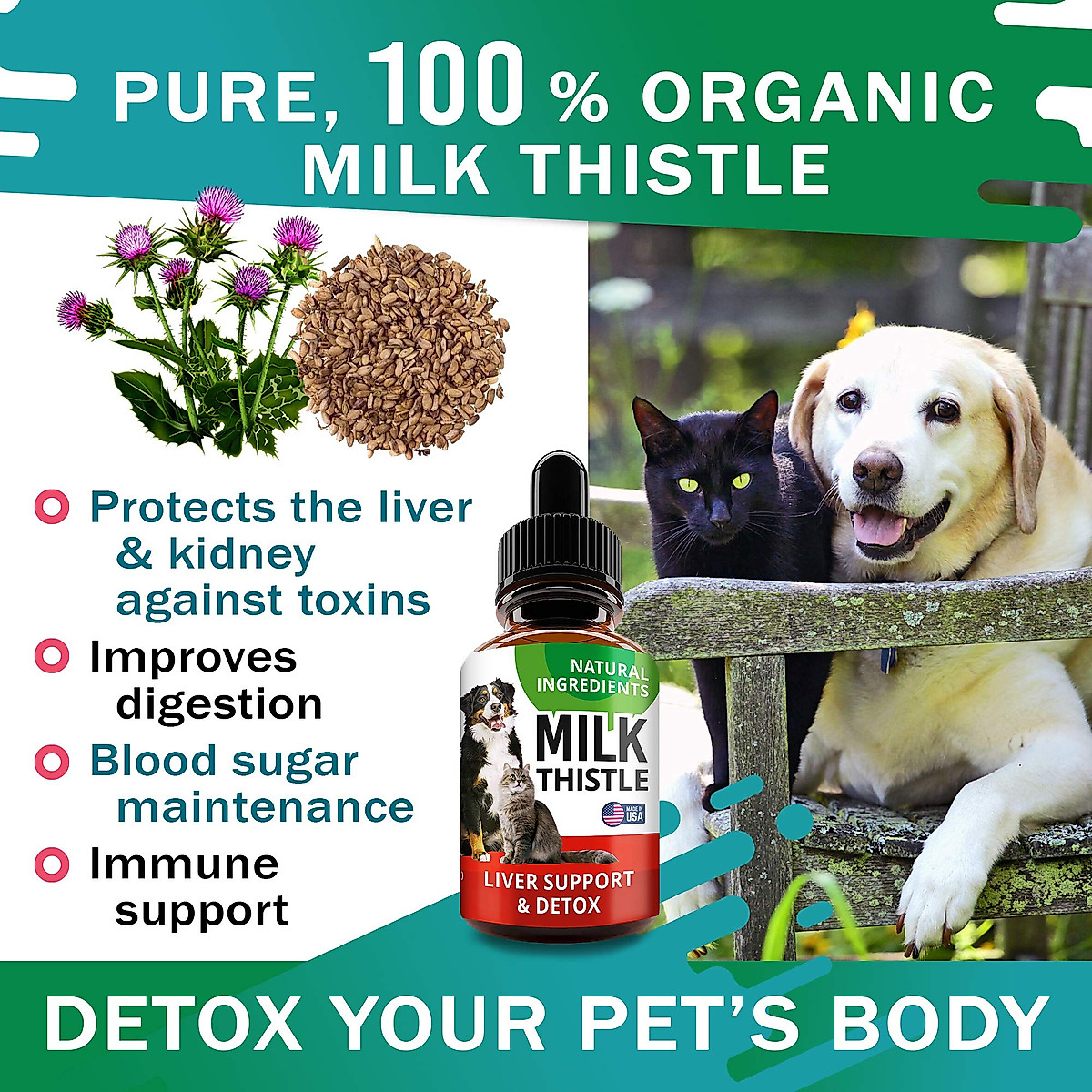 Liver Support Supplement for Dogs & Cats - Milk Thistle Liver Support - Canine Hepatic Care - Cat & Dog Liver Cleanse - Max Effect Liquid Drops