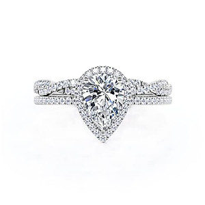 Bridal Rings Set For Women Engagement Ring, 1 Carat Pear-shaped Moissanite Wedding Rings Set Engagement Rings For Women Platinum Plated Silver Wedding Anniversary Ring With Text Engraving,Size 4