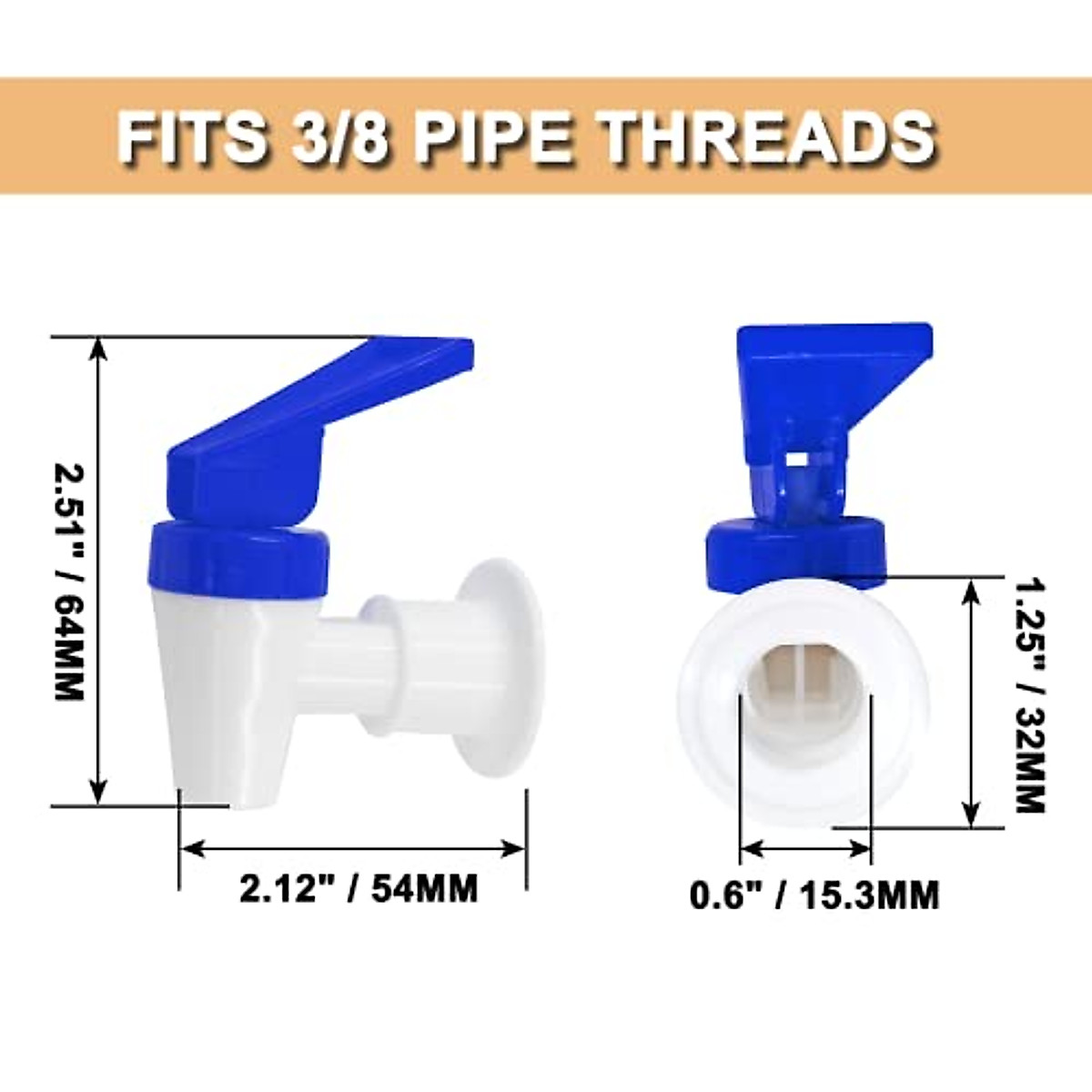 LifCratms 2Pcs Replacement Cooler Faucet, 2 Blue Internal Thread Plastic Spigot Water Dispenser Tap Set for Water Cooler Dispenser Water Bucket