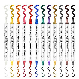 TRANSON 12 Color Dual-tip Acrylic Paint Pen Set for Canvas Rock Wood Leather Ceramic DIY Painting