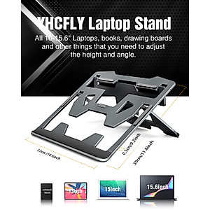 YHCFLY Laptop Stand for Desk Aluminum Notebook Stand Adjustable Portable Foldable Computer Stand with Anti-Slip Laptop Riser Compatible with MacBook, iPad and All 10-15.6" Laptops