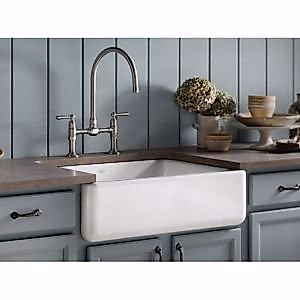 KOHLER 6488-FF Whitehaven 35.5" Undermount Single-Bowl Farmhouse Kitchen Sink, Enameled Cast Iron Apron-Front Kitchen Sink, Sea Salt