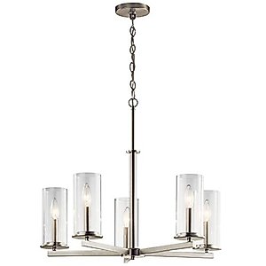 KICHLER Crosby 22.25" 5 Light Chandelier Clear Glass Brushed Nickel, White