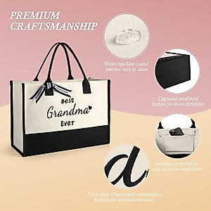 Grandma Gifts Christmas, Embroidery Can-vas Tote Bag w Makeup Bag Inner Pocket Gifts Box Card Set for Women, Gifts for Grandma, Grandma Bag, Personalized Grandma Birthday Gifts, Best Grandma Ever