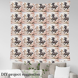 Horse Fabric by The Yard 1 Yard Chic Cherry Blossom Decorative Waterproof Outdoor Fabric White Galloping Horse Printed Upholstery Fabric for Chairs Wild Animal Kids Outdoor Fabric