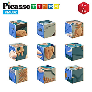 PicassoTiles 1” Magnetic Puzzle Cubes for Kids, 3D Sea Ocean Animal 63pcs Exploration Blocks, Kids Focus Learning & Stacking Toys, STEM Educational Preschool Toddler Classroom Activity, Boys Girls