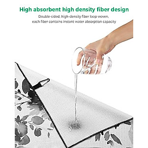 Golf Towel Black Grey Gradient Watercolor Floral White,Waffle Pattern Microfiber Club Cleaner Golf Towels with Carabiner Clip for Women Men Dad,Flower Ink and Wash Golf Towel for Golf Bags,24x16in