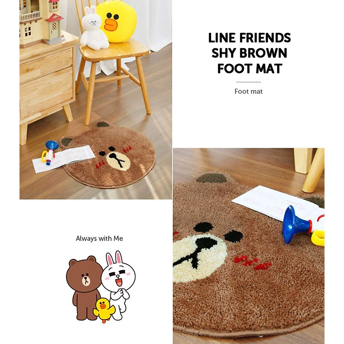 LINEFRIENDS Shy Brown Foot Mat, Bathroom Rug Face Floor Mat Character Deco Mat, Gift for Girls Boys Family Christmas Birthday Gift