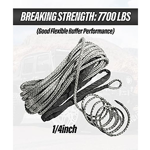 ESEWALAS 1/4''x50ft Synthetic Winch Rope,10,000LBs Synthetic Winch Line Cable Rope,Winch Cable Line with Forged Winch Hook and Black Protecing Sleeve,Car Tow Recovery Cable Winch Accessory (Gray)