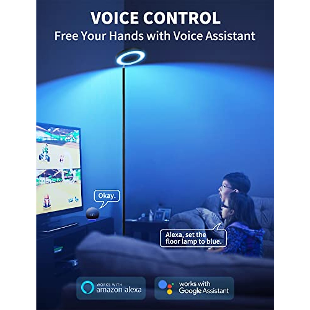 XMCOSY+ Floor Lamp, 2400LM Smart RGBW LED Standing Lamp with Modern Double-Side Lighting, WiFi APP Control, Works with Alexa, 2700K-6400K Color Changing Dimmable Tall Lamps for Living Room Bedroom