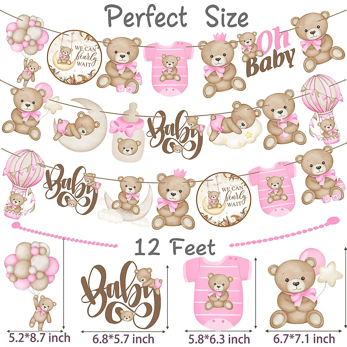 Pink We Can Bearly Wait Baby Shower Banners Bear Baby Shower Party Decorations Bear Banner for Baby Shower Teddy Bear Cutout Banner for Girls Bear Birthday Party Supplies