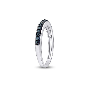 Blue Natural Diamond Accent Half Eternity Wedding Band Ring in 14K White Gold Over Sterling Silver (5.5)