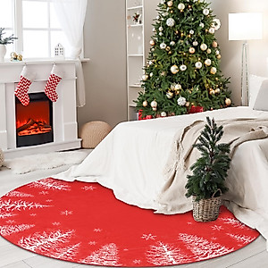 Christmas Round Area Rug 4ft, Washable Kitchen Rugs Non-Slip Indoor Runner Rug Carpet, Christmas Snowflake Holiday Rug for Bedroom Bathroom Living Dining Room Decor