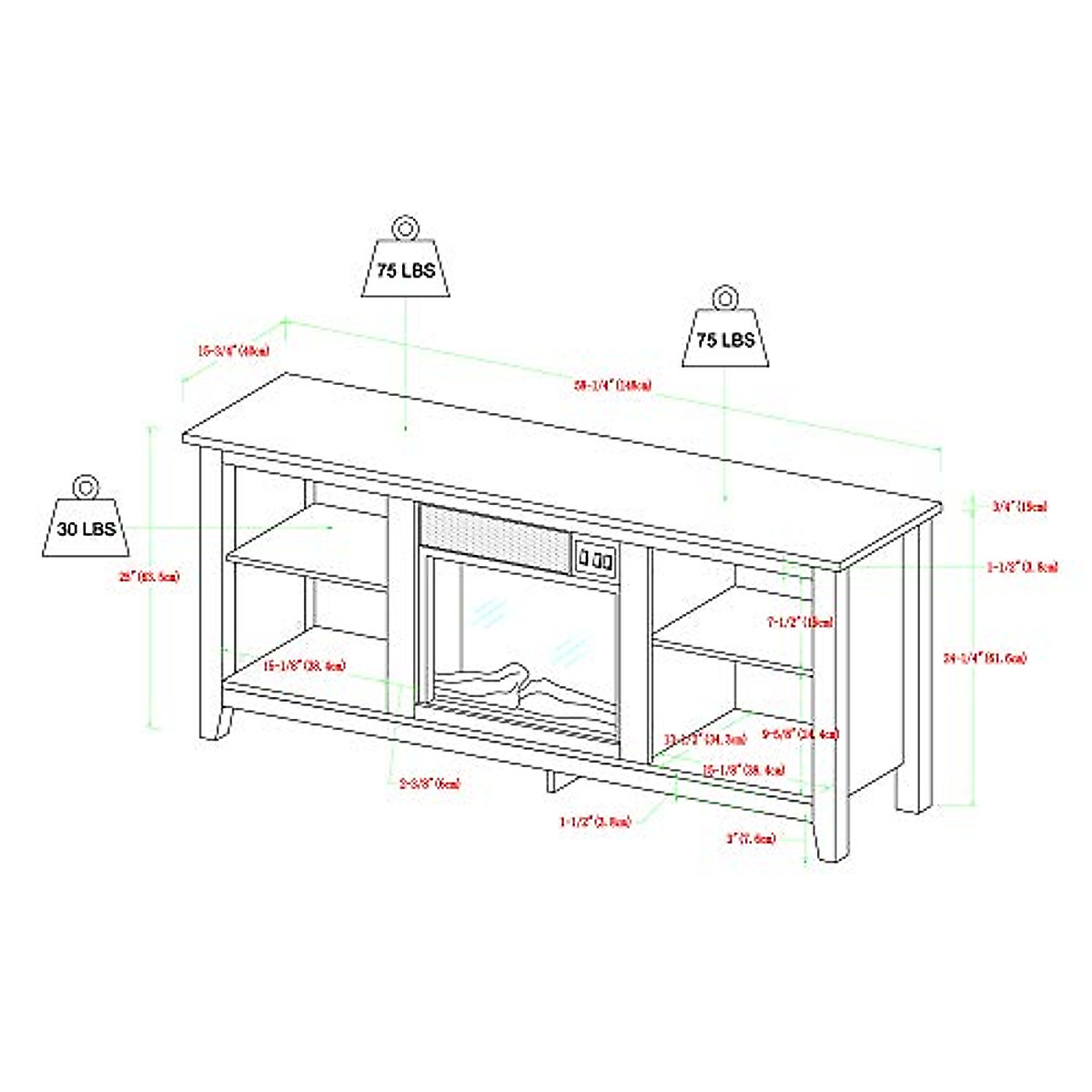 Walker Edison Wren Classic White Wash TV Console for 65 + Inch Television Fireplace Entertainment Center, 58 Inch