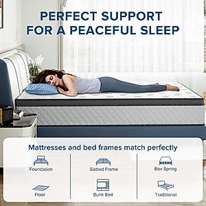 Twin Mattress, 10 Inch Medium Firm Hybrid Mattress with Bamboo Charcoal Gel Memory Foam and Pocketed Springs, Twin Size Mattress in a Box with Pressure Relief and Support, CertiPUR-US Certified