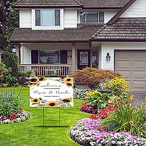 Autravelco Welcome to The Wedding of Yard Lawn Sign 12x18 Inch Modern Calligraphy Script Welcome to Our Forever Funny Lawn Sign for House Rent Party Decorations Props