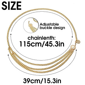 Yomiie Waist Chain Gold Coin Belly Body Chains Layered Sexy Geometry Coin Luxury Fashion Jewelry Boho Hot Bikini Beach Anniversary Festival Gift for Women Lady Girls